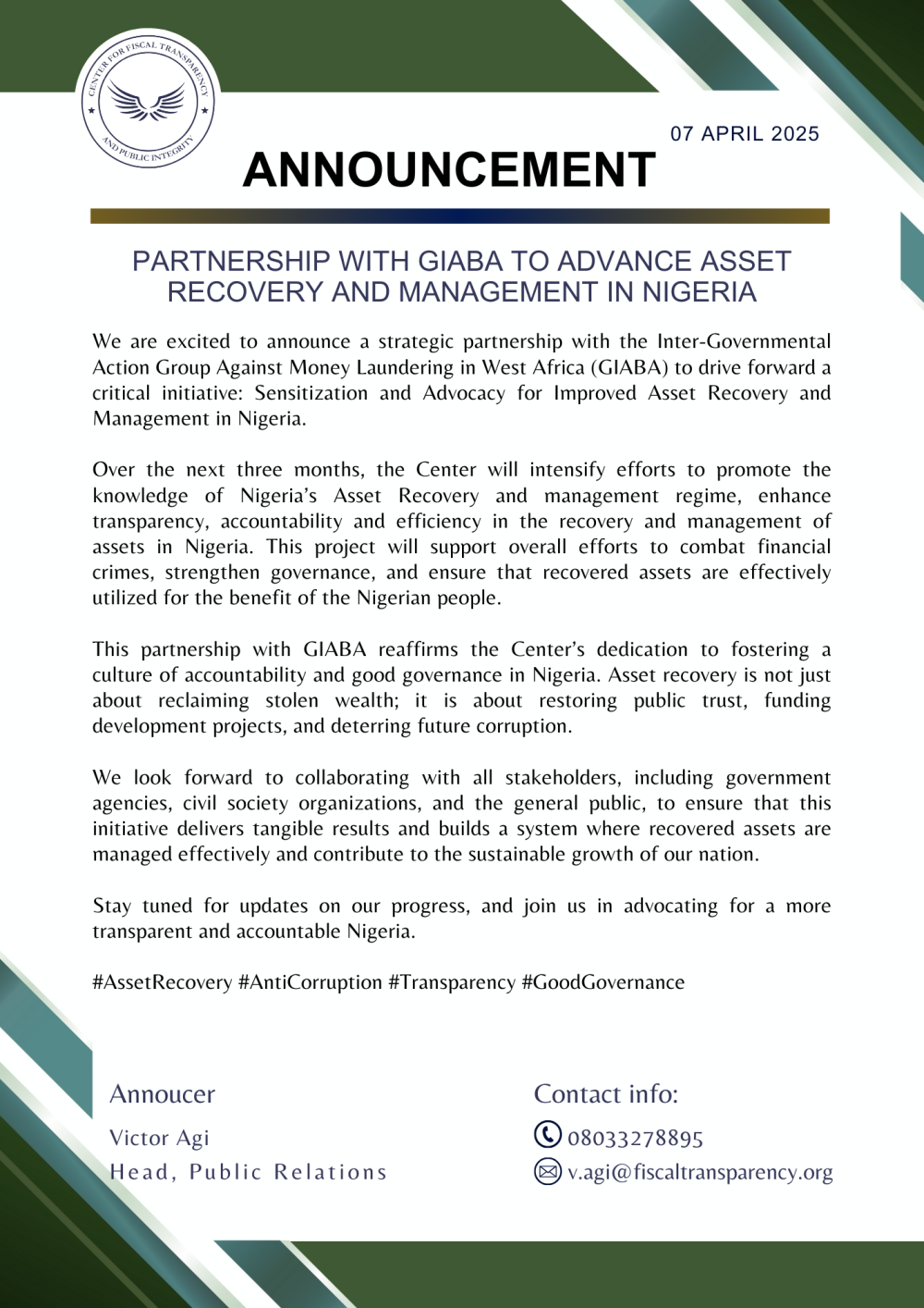 Partnership with GIABA To Advance Asset Recovery and Management in ...